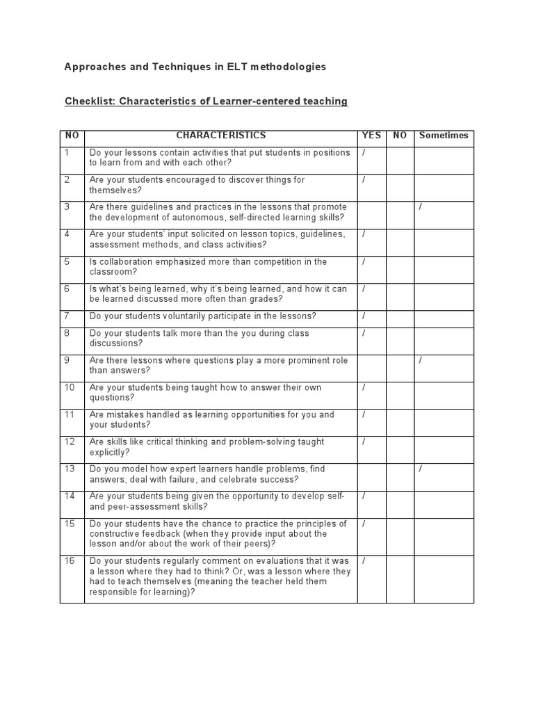 Learner Centered - Self Checklist | PDF