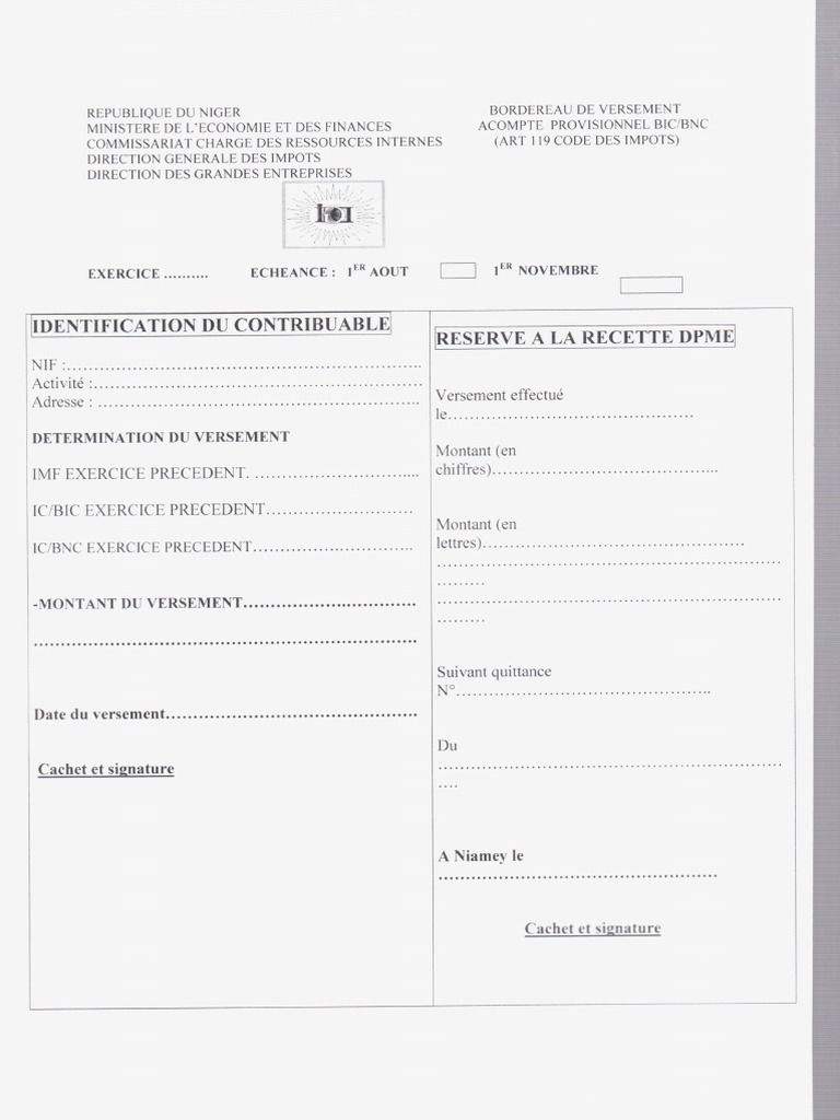 Bordereau de Versement PDF | PDF