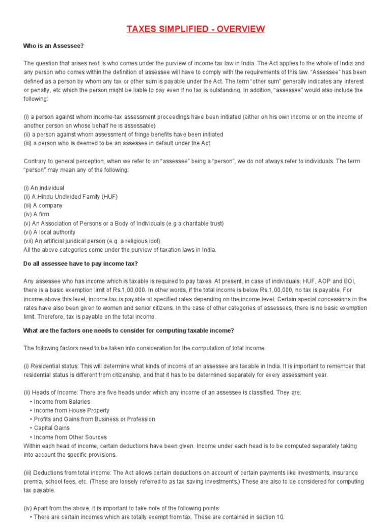 Taxsmile Notes On Income Tax | PDF | Tax Exemption | Income Tax In India