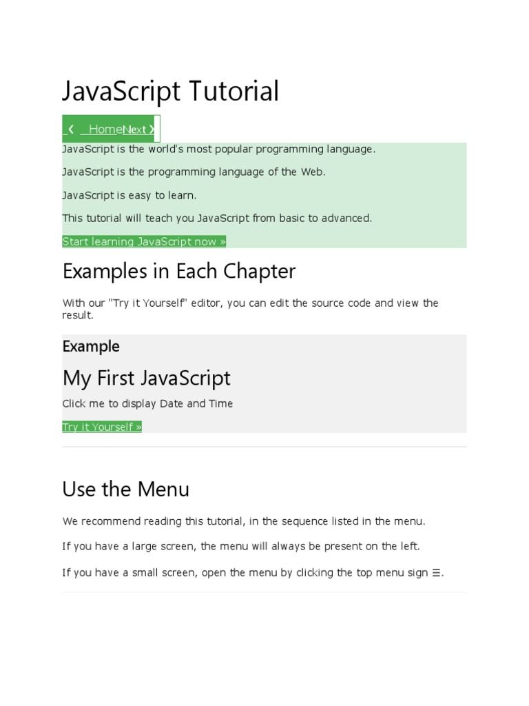 Javascript Tutorial: Examples in Each Chapter | PDF | Java Script | J Query
