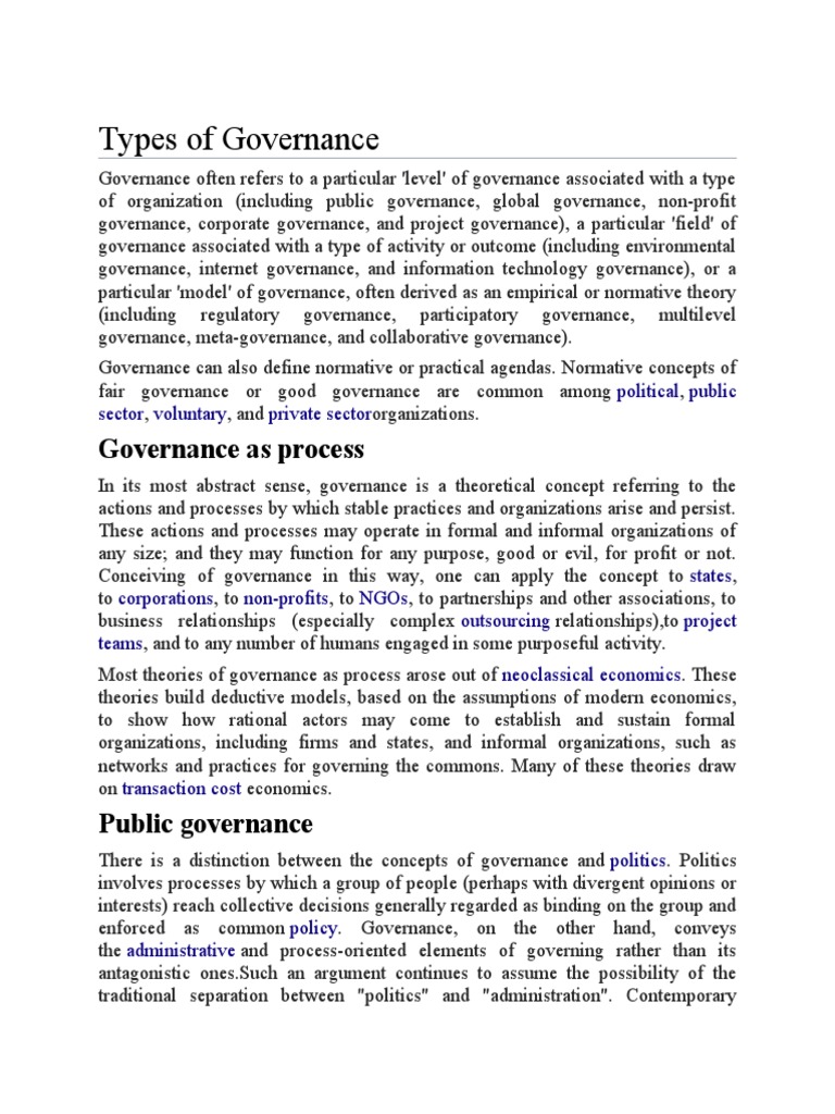 Lecture 3 - A Short Reading On Some Types of Governance | PDF ...