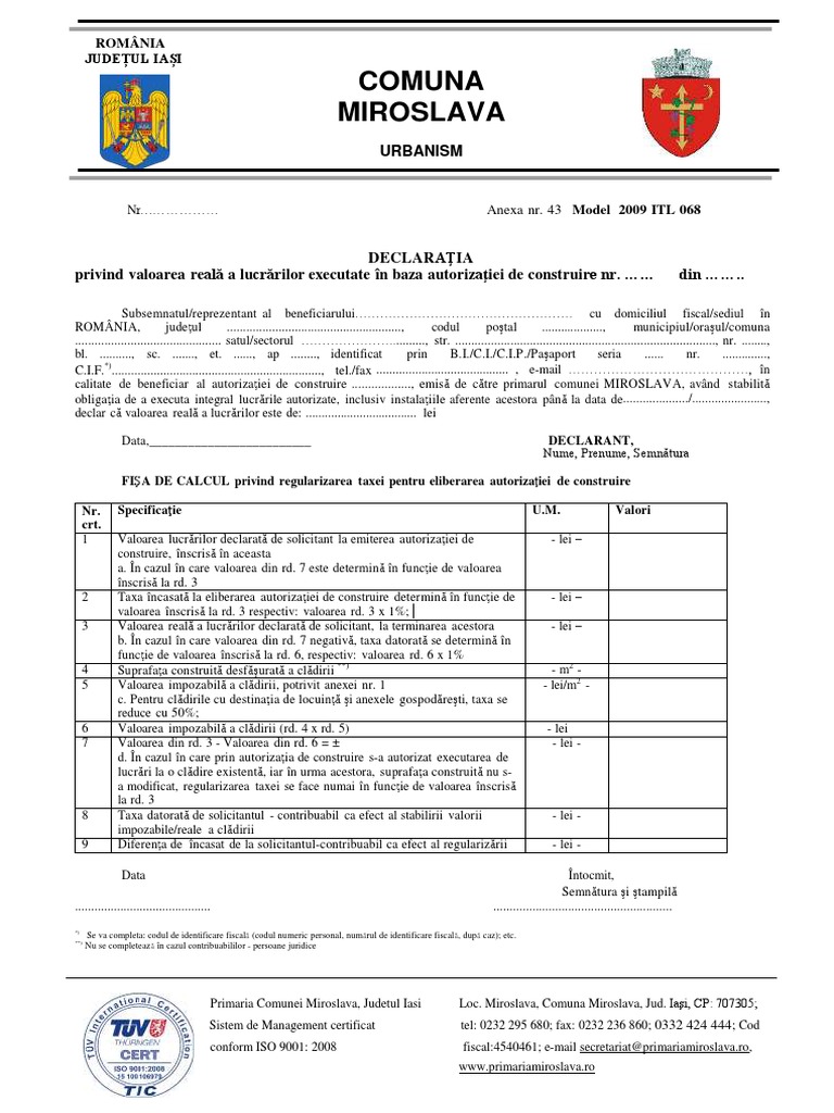 Declaratie Valoare Lucrari | PDF