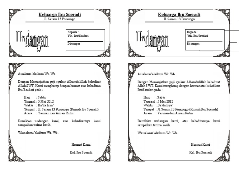 Contoh Undangan Yasinan | PDF
