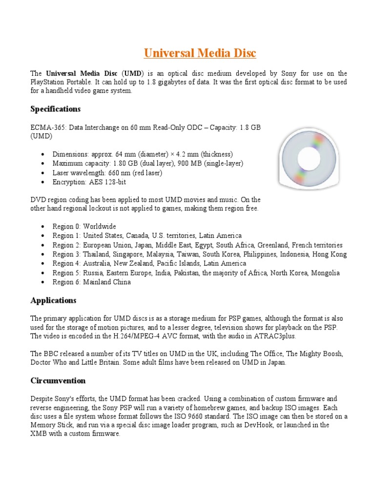 Sony Universal Media Disc | PDF | Storage Media | Digital Technology