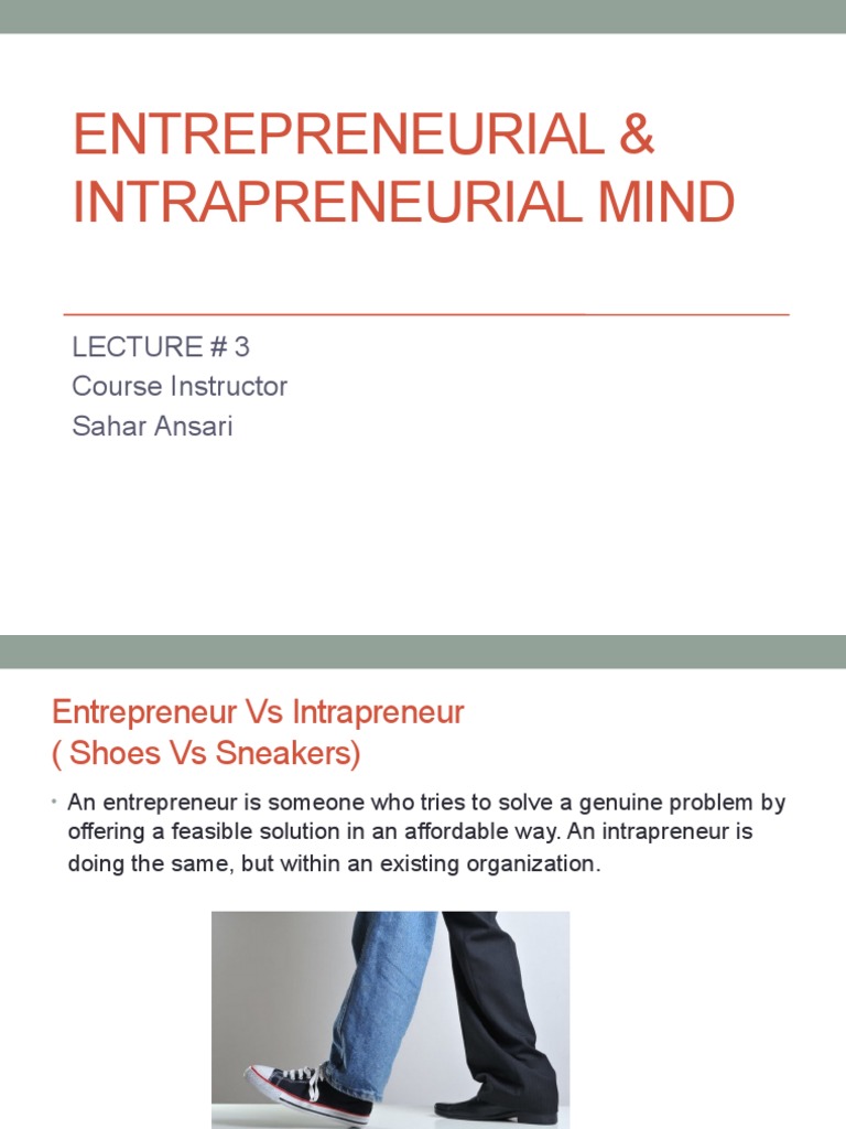 Entrepreneurial & Intrapreneurial Mind: Lecture # 3 Course Instructor ...