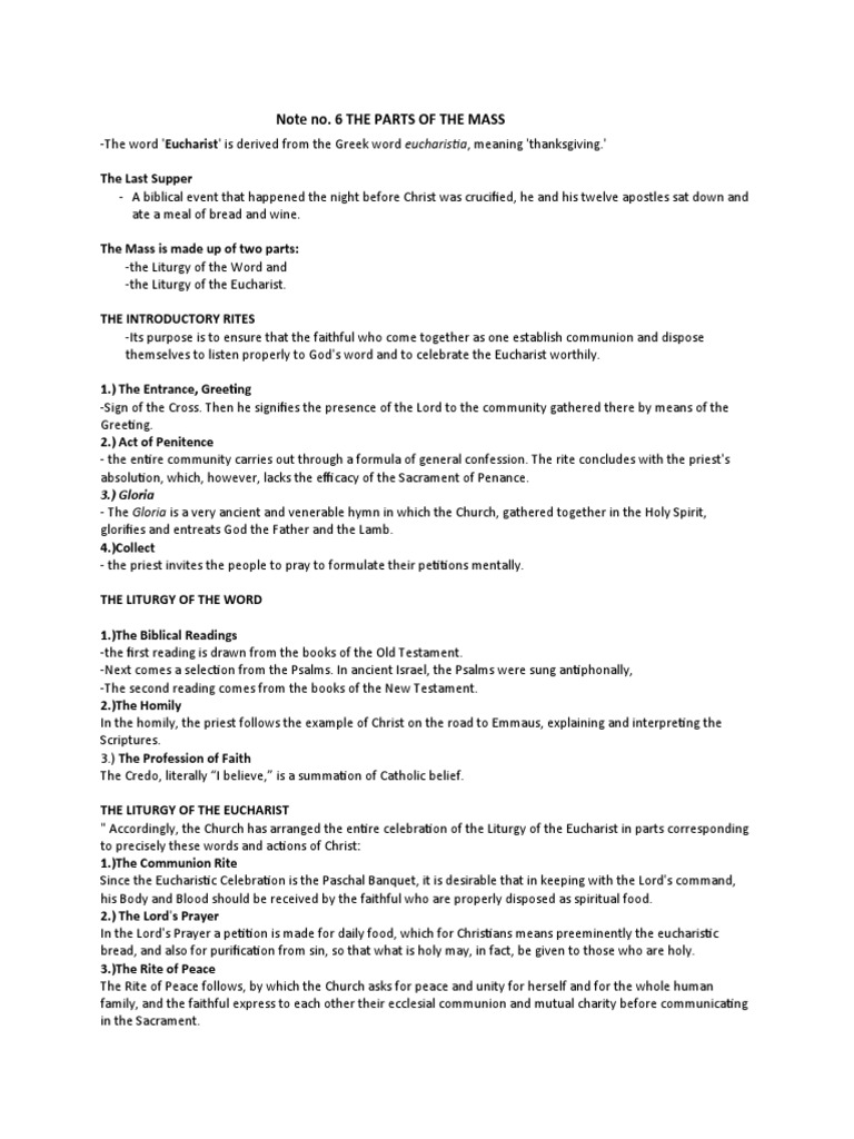 Note No. 6 The Parts of The Mass: 3.) Gloria | PDF | Mass (Liturgy ...
