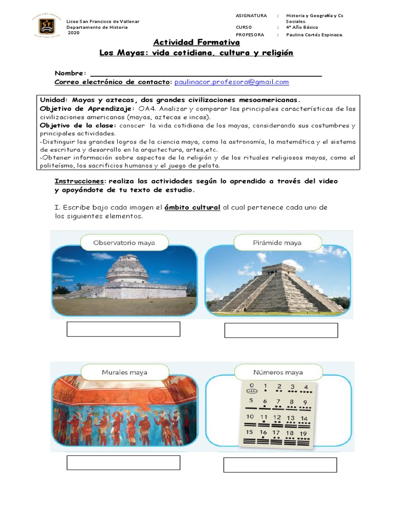 Actividad Formativa Los Mayas y Su Desarrollo Curltural y Religión ...