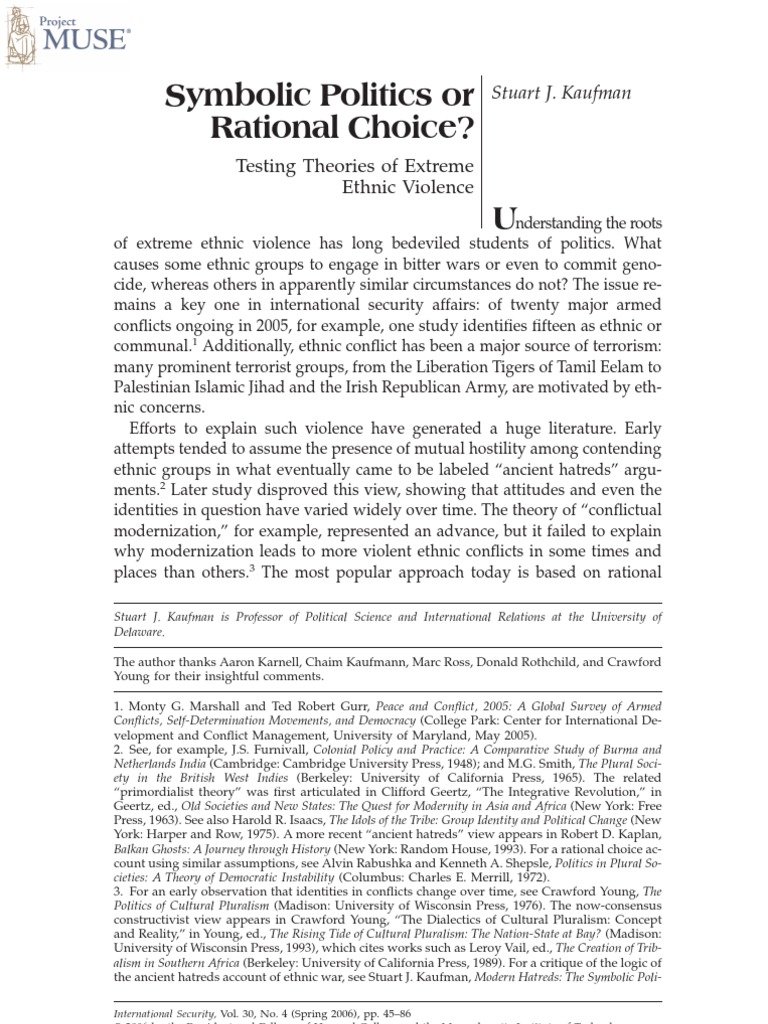 Kaufmann, Symbolic Politics or Rational Choice | PDF | Sudan | Emotions
