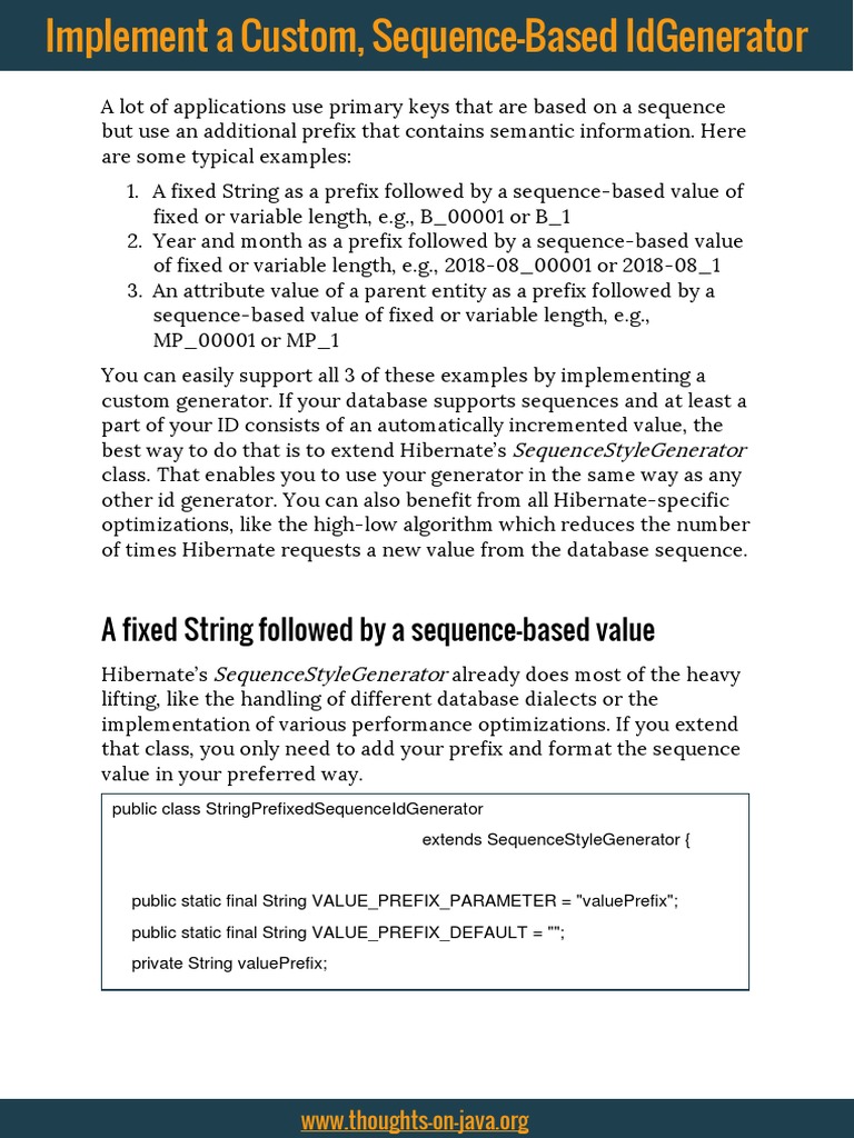 Custom Sequence-Based ID Generators | PDF | Method (Computer Programming) | String (Computer ...