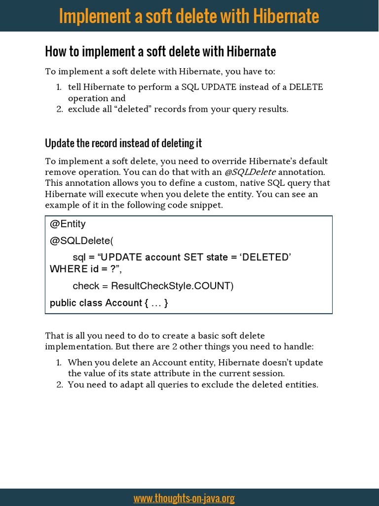 How To Implement A Soft Delete With Hibernate Update The Record Instead Of Deleting It