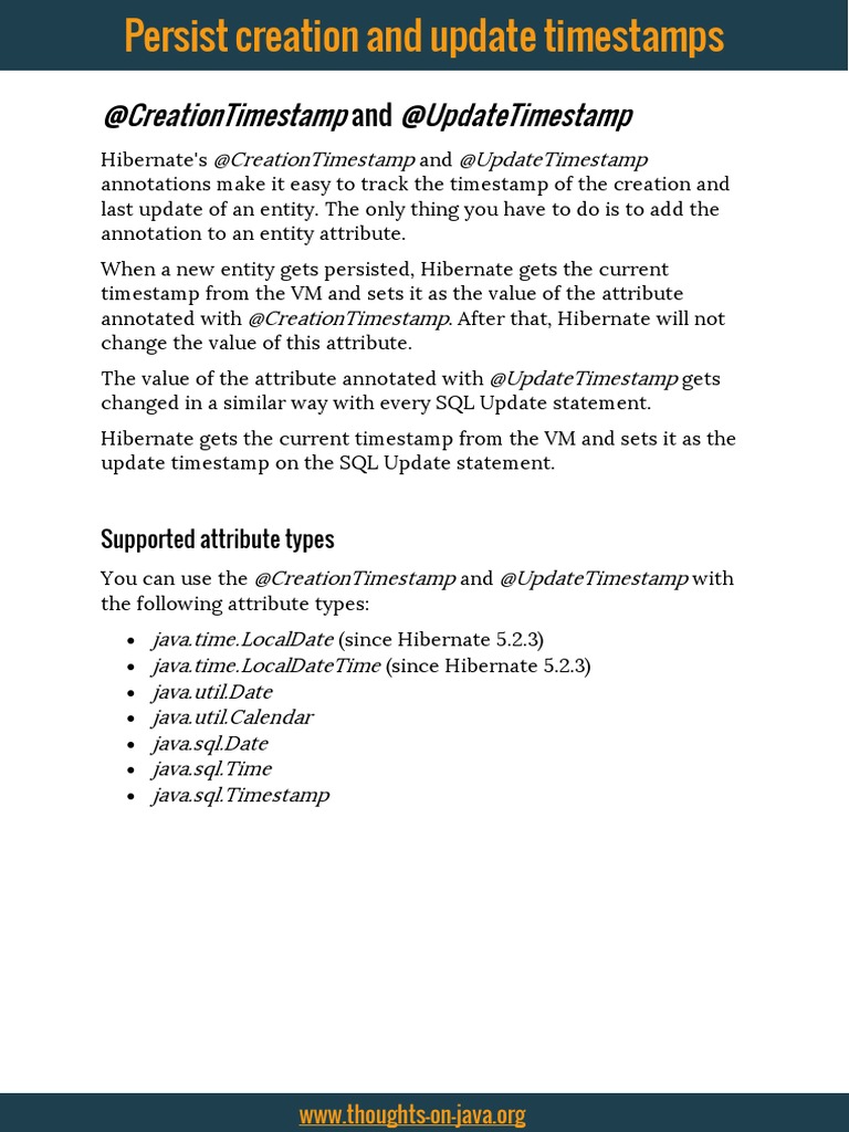 Persist Creation and Update Timestamps With Hibernate | PDF