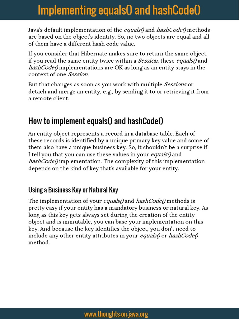 Java equals() & hashCode() Guide | PDF | Method (Computer Programming) | Constructor (Object ...
