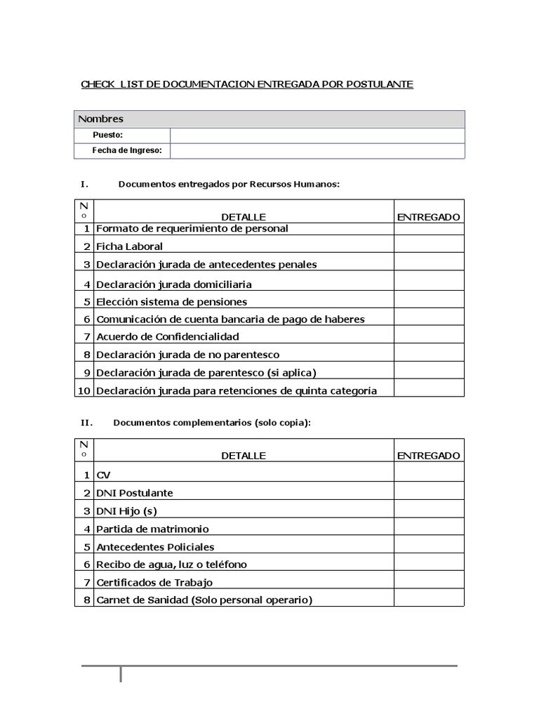 Check List RRHH | PDF
