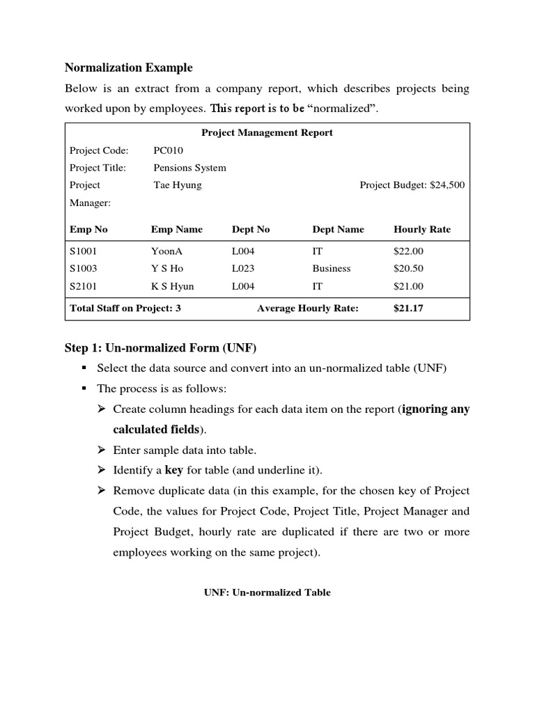 Normalization Example: Project Management Report | PDF | Computer Programming | Science And ...