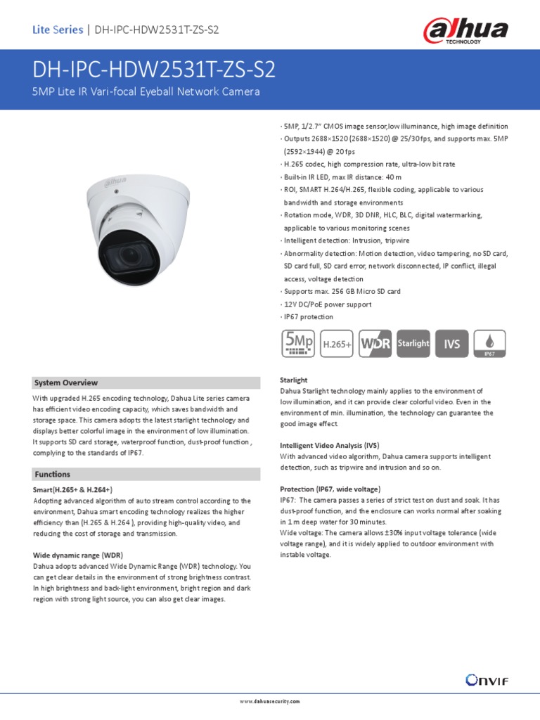 DH-IPC-HDW2531T-ZS-S2: 5MP Lite IR Vari-Focal Eyeball Network Camera ...