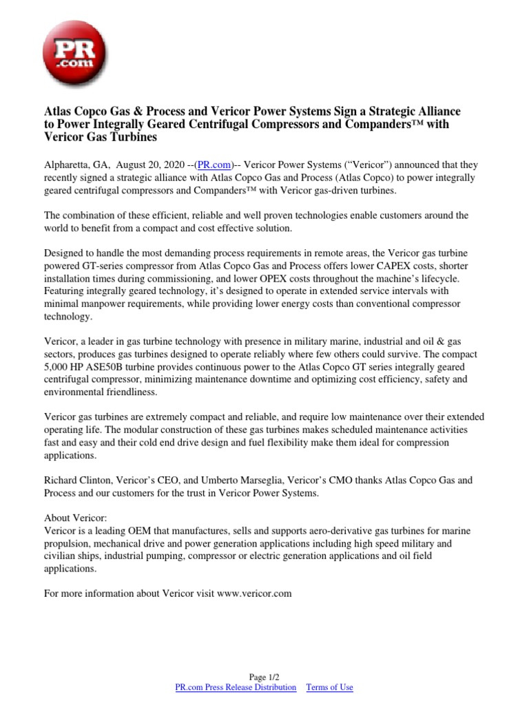 Atlas Copco Gas & Process and Vericor Power Systems Sign A Strategic ...