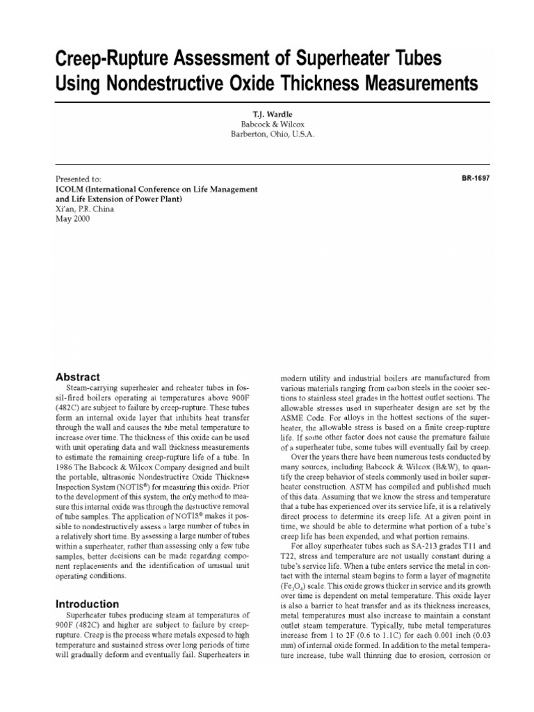 BR 1697-Creep-Rapture-Assessment-of-SH-Tubes PDF | PDF