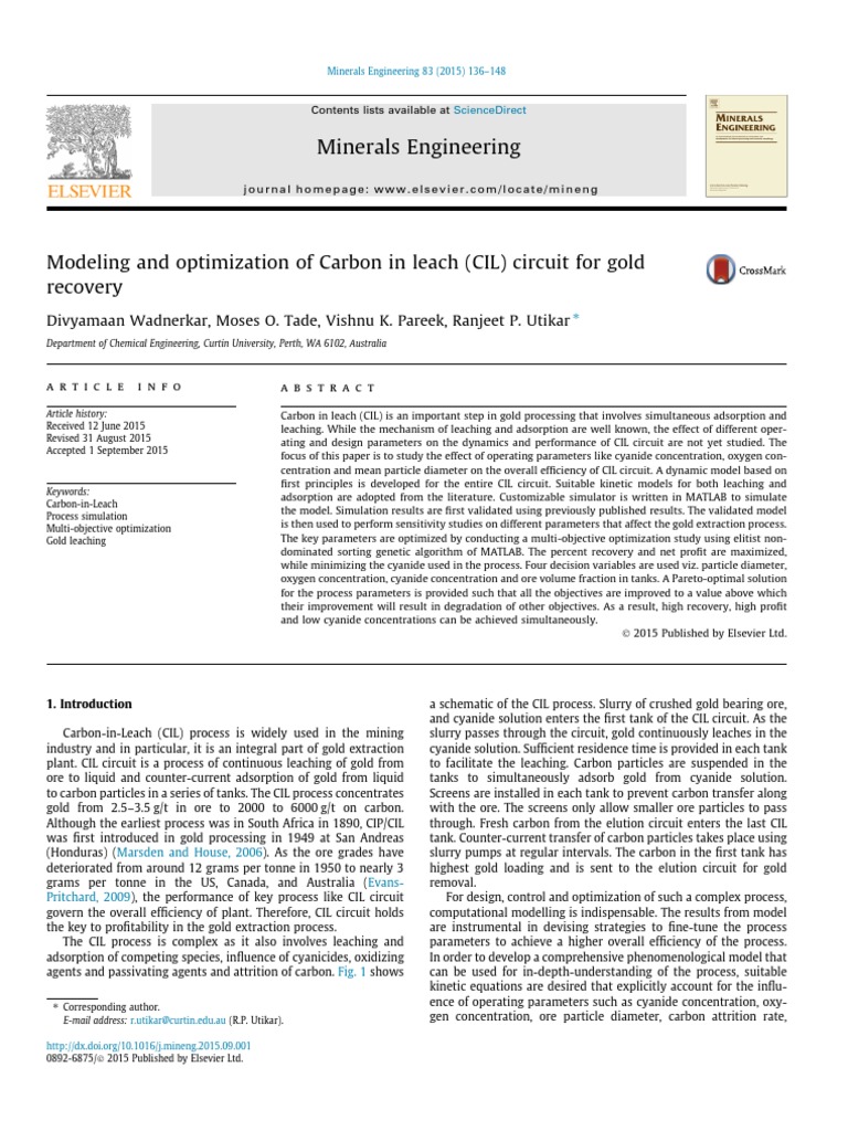 Modeling and Optimization of Carbon in Leach (CIL) Circuit Parameters ...