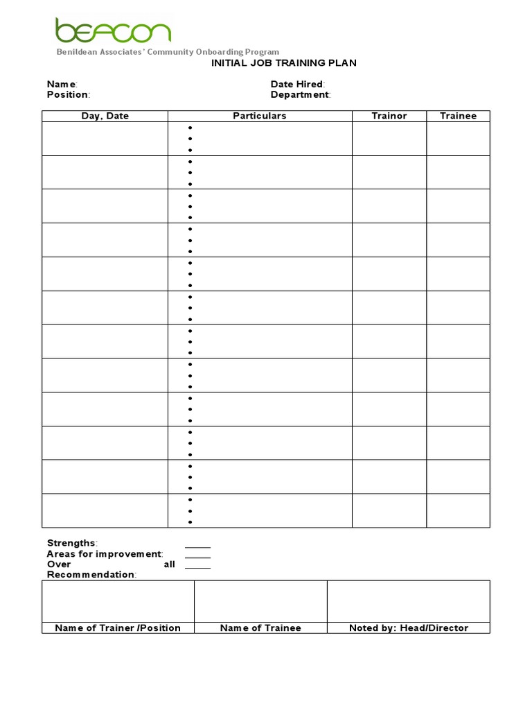 Template - Initial Job Training Plan | PDF | Business