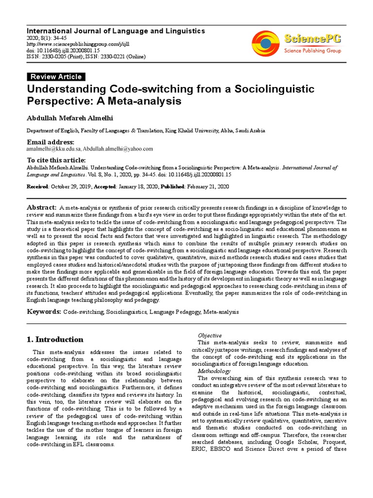 Understanding Code-Switching From A Sociolinguistic Perspective: A Meta-Analysis | PDF ...