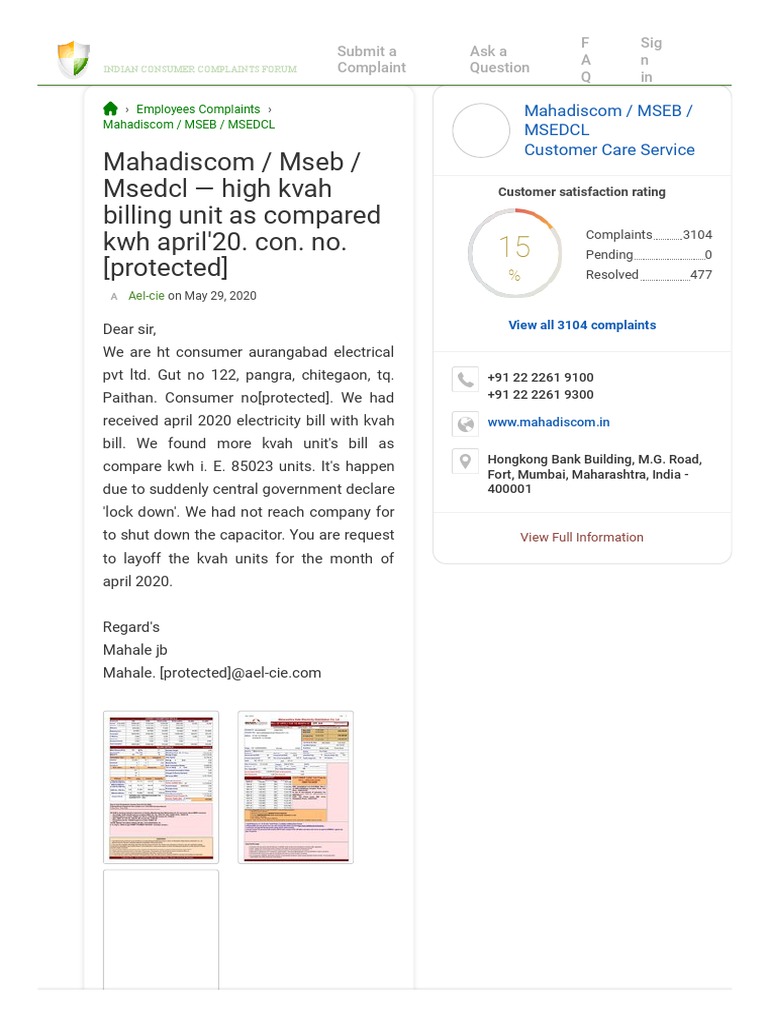 Mahadiscom - Mseb - Msedcl - High Kvah Billing Unit As Compared KWH April'20. Con. No ...