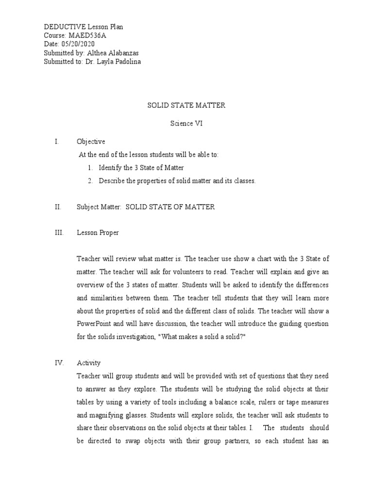Exploring the Properties of Solids: A Hands-On Lesson Plan for Teaching ...
