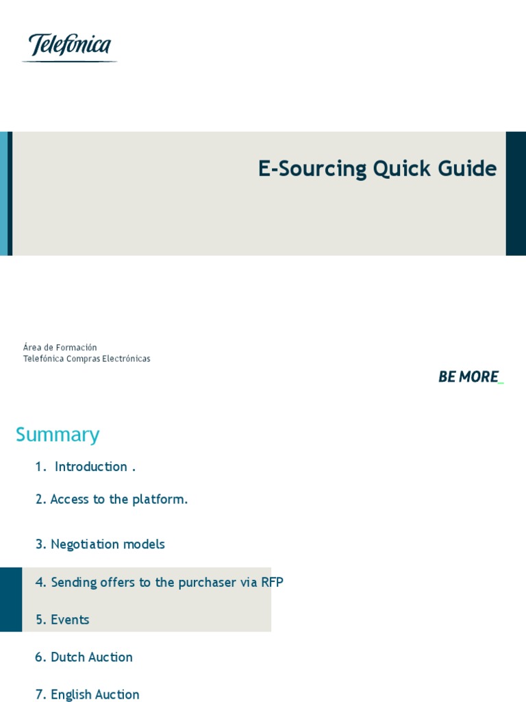 E-Sourcing Quick Guide | PDF | Auction | Request For Proposal