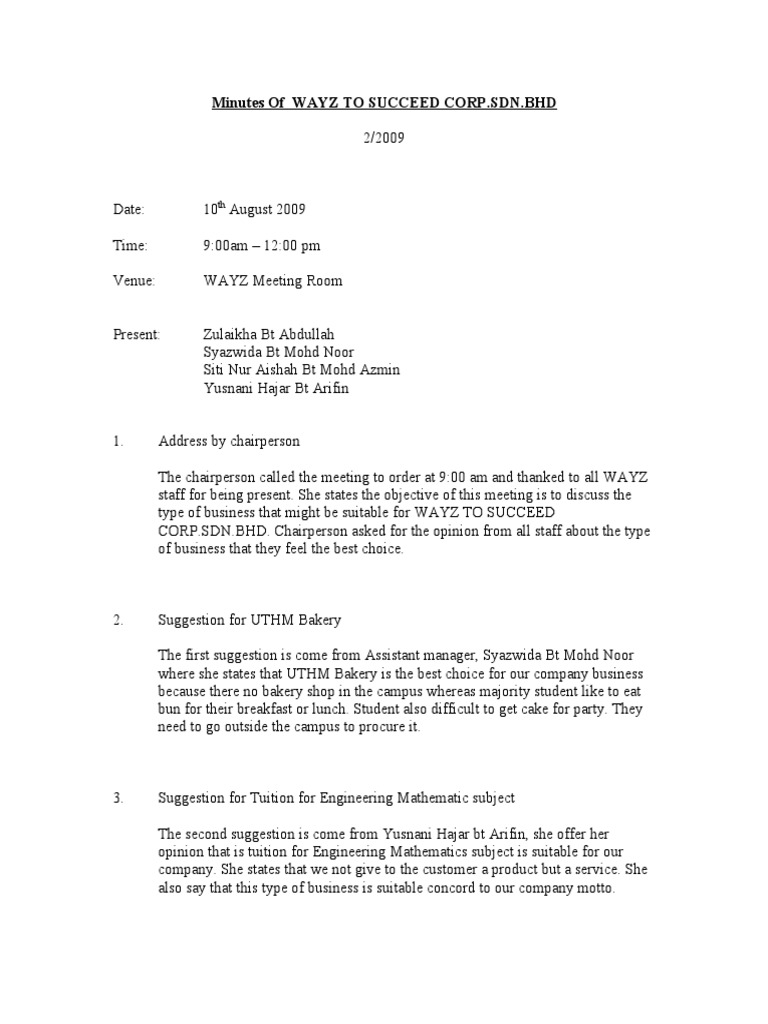 Example of Minutes Meeting | PDF