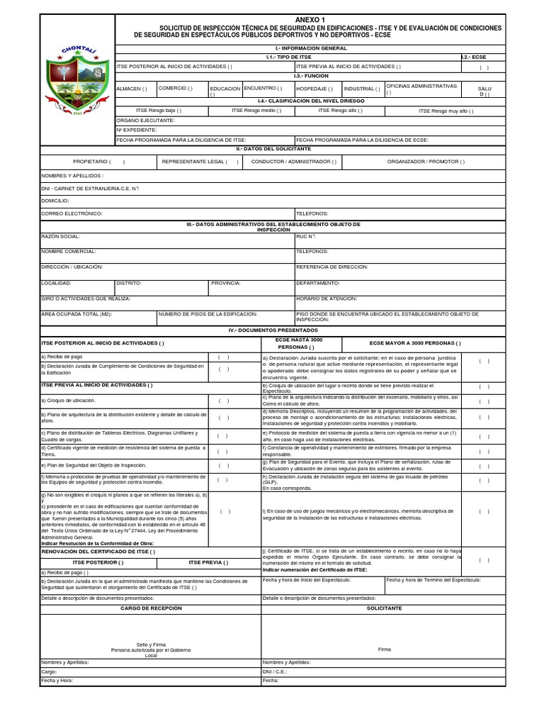 Anexo 1 Formato de Solicitud ITSE ECSE PDF | PDF