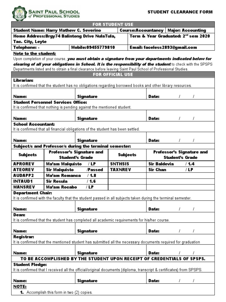 Student Clearance Form | PDF | Academia | Learning