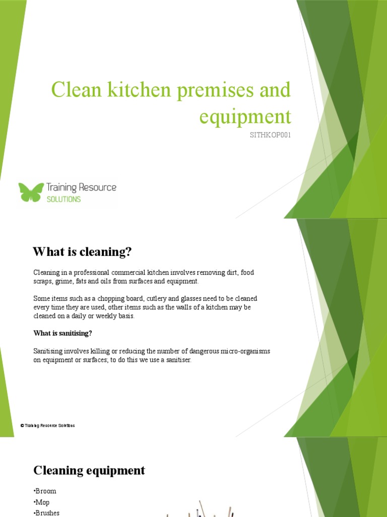 Clean Kitchen Premises and Equipment SITHKOP001 - Powerpoint | PDF ...