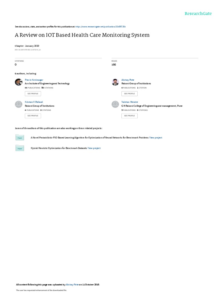 A Review On IOT Based Health Care Monitoring System | PDF | Wearable ...