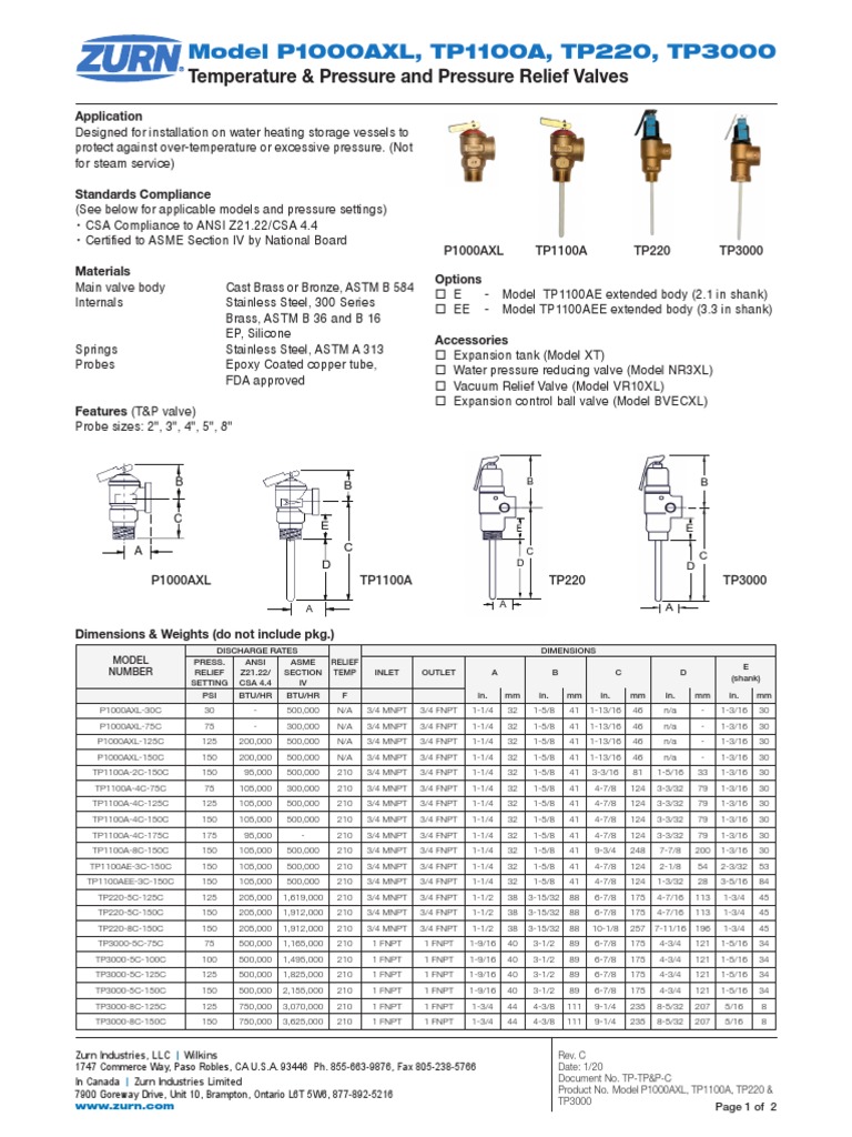 Model P1000AXL, TP1100A, TP220, TP3000: Temperature & Pressure and ...