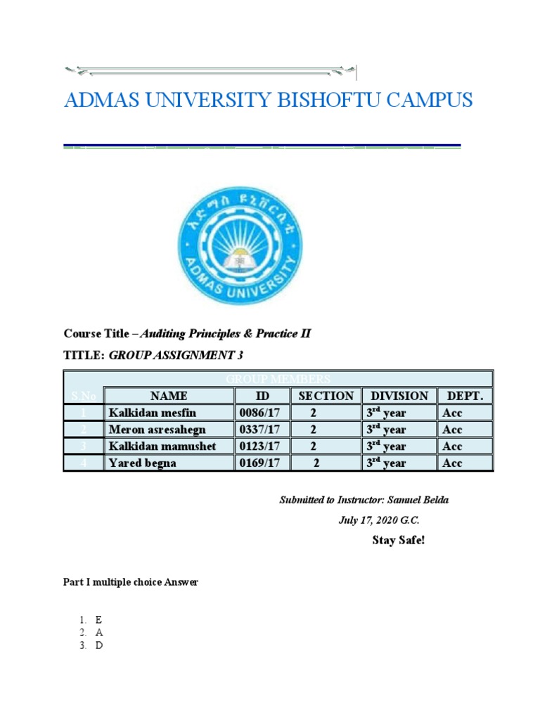 ADMAS UNIVERSITY BISHOFTU CAMPUS - Docx 3333 | PDF | Financial Audit ...