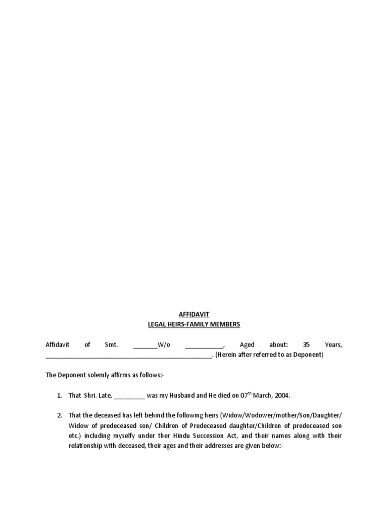 Legal Heir Affidavit Format | PDF
