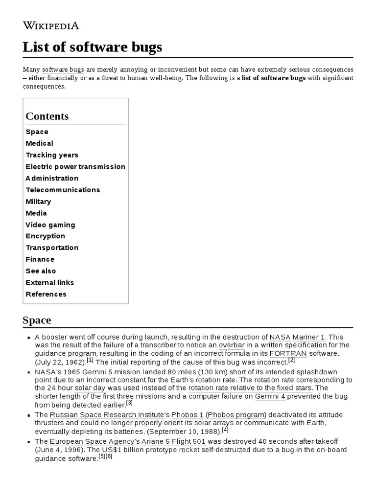 List of Software Bugs | PDF | Mars | Computing And Information Technology