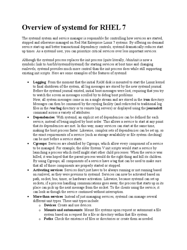 Overview of Systemd For RHEL 7 | PDF | Process (Computing) | Utility Software