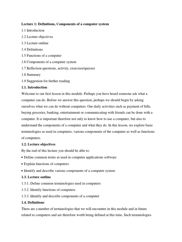 Definitions Components Computer Systems Lecture | PDF | Compact Disc ...