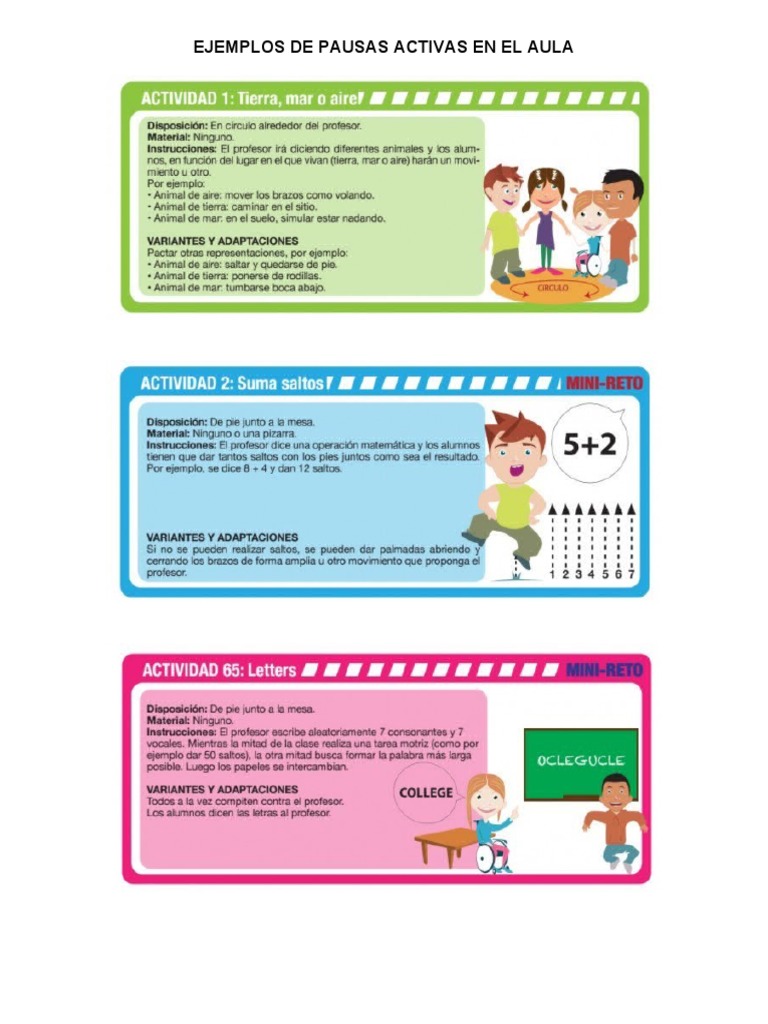 Ejemplos de Pausas Activas en el Aula | PDF