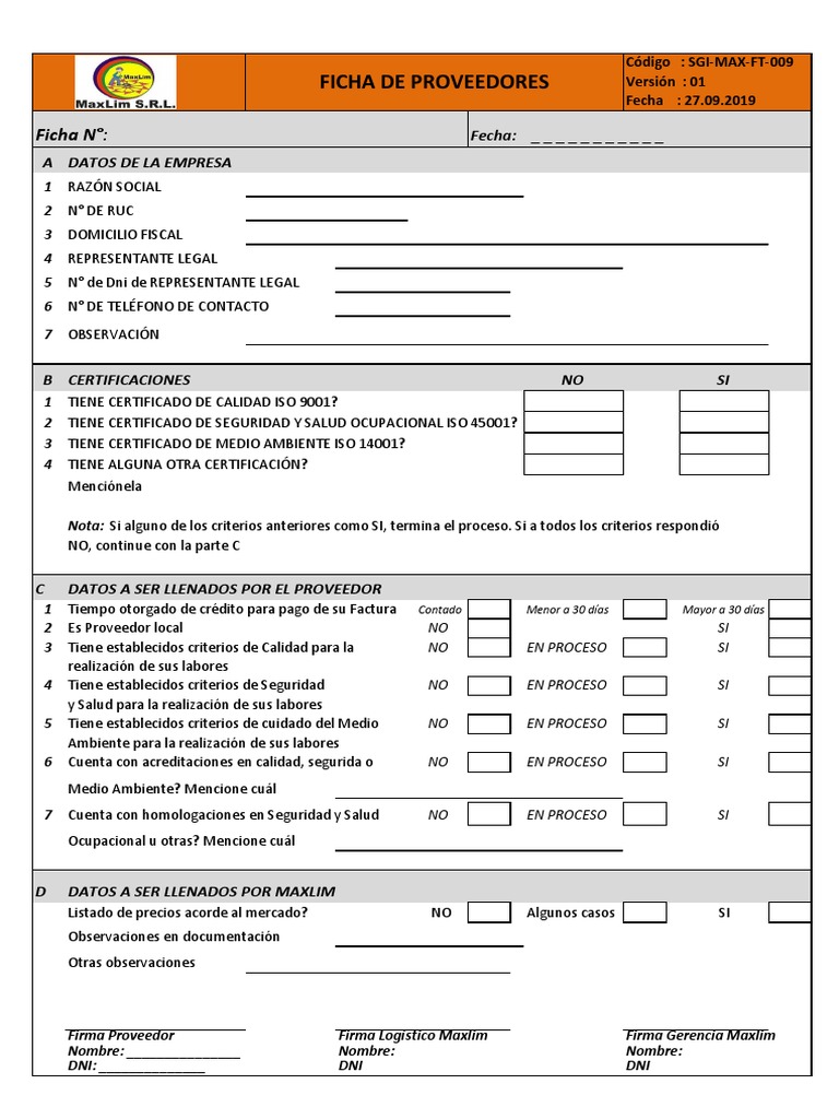 Ficha de Proveedores PDF | PDF | Business