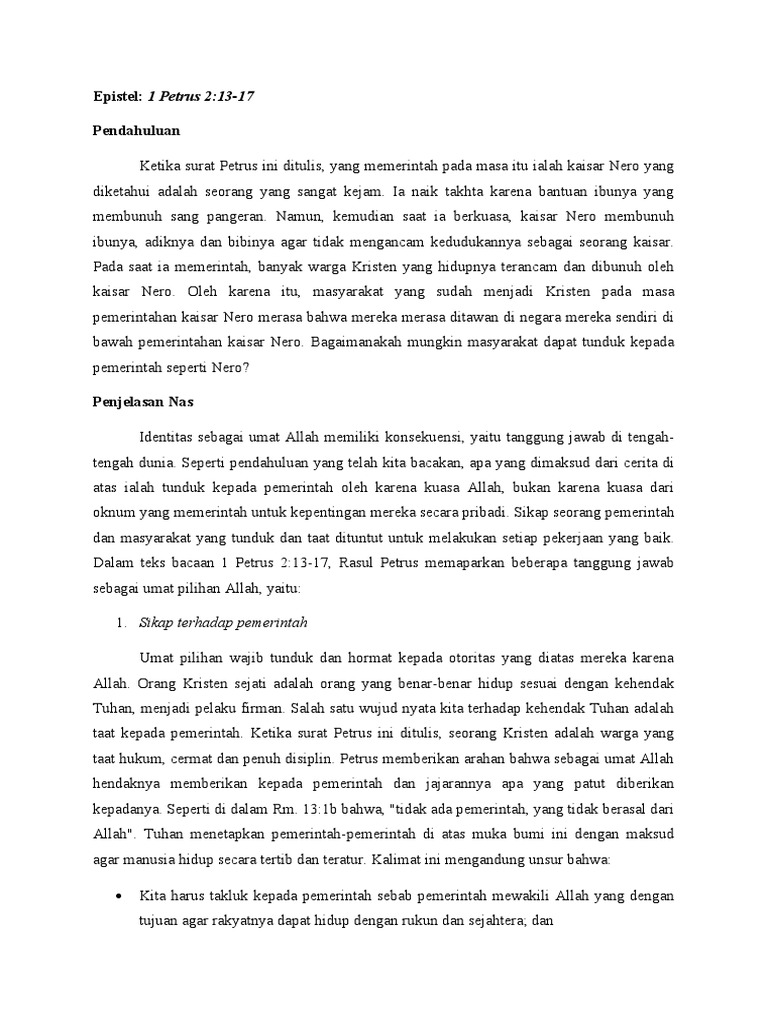 Epistel 1 Petrus 2 Ayat 13-17 | PDF