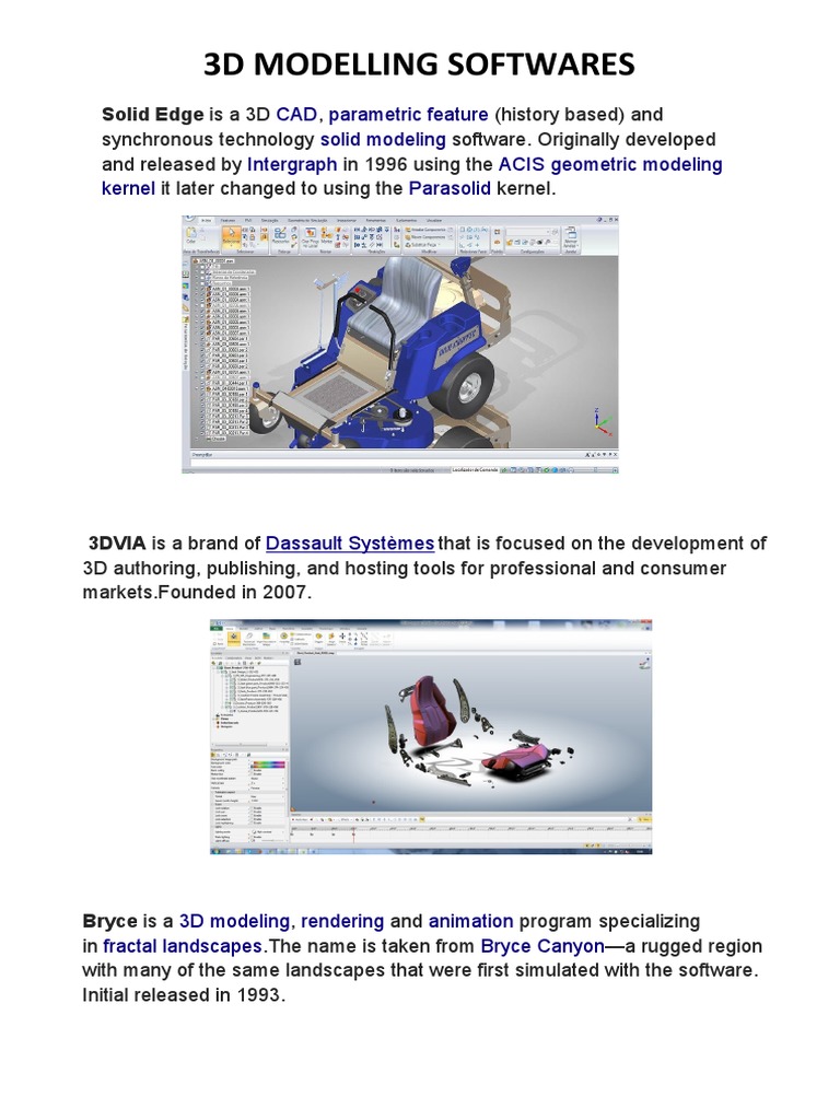 3D Modelling Softwares: CAD Parametric Feature Solid Modeling Intergraph Acis Geometric Modeling ...