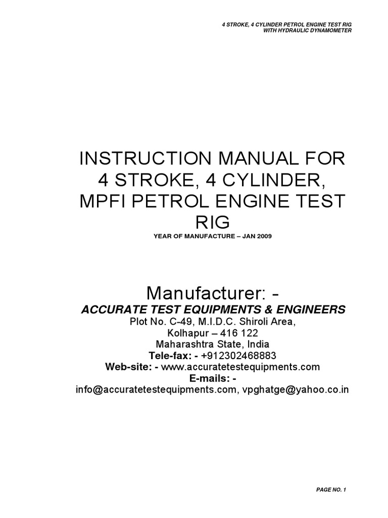 Instruction Manual For 4 Stroke, 4 Cylinder, Mpfi Petrol Engine Test ...