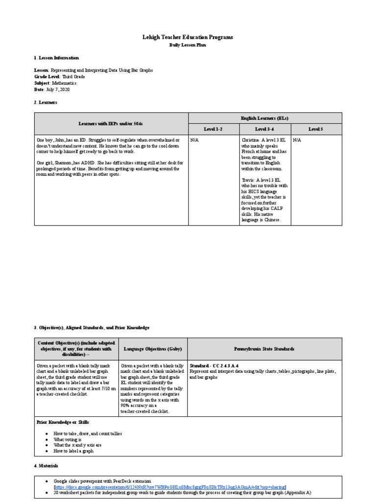 Mini Lesson: Bar Graphs | PDF | Educational Assessment | Communication