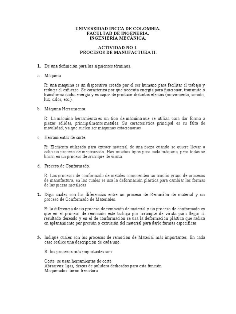 Actividad No 1 de Procesos de Manufactura Ii | PDF | Control numerico | Procesos industriales