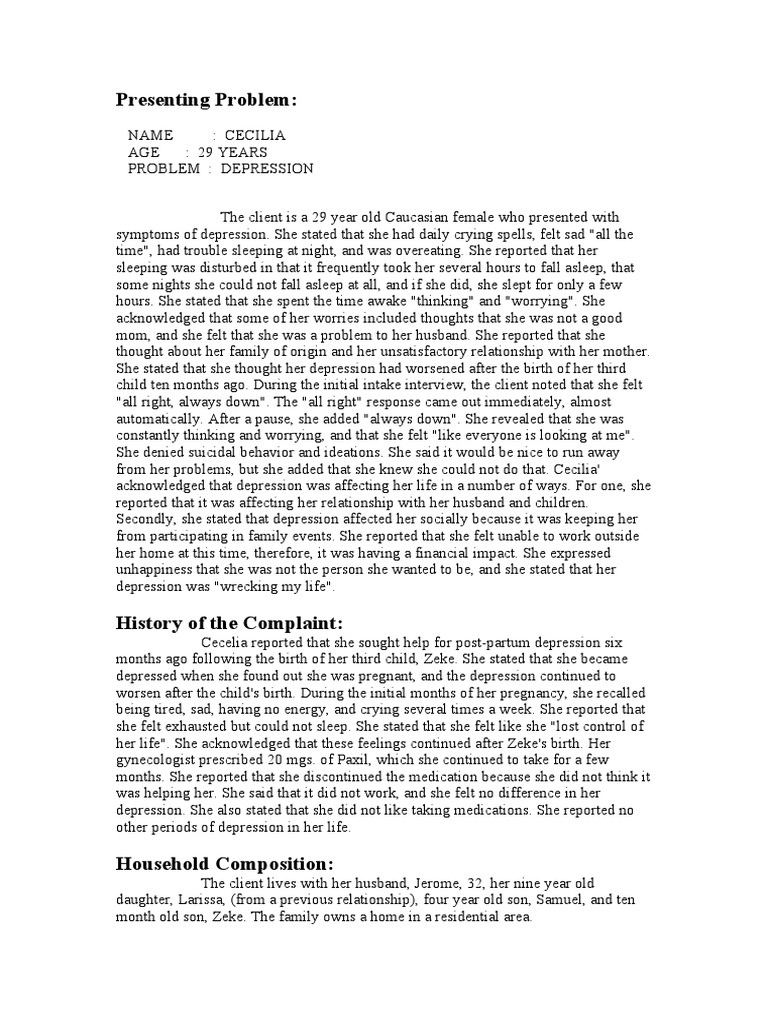 Presenting Problem | PDF | Stress (Biology) | Major Depressive Disorder