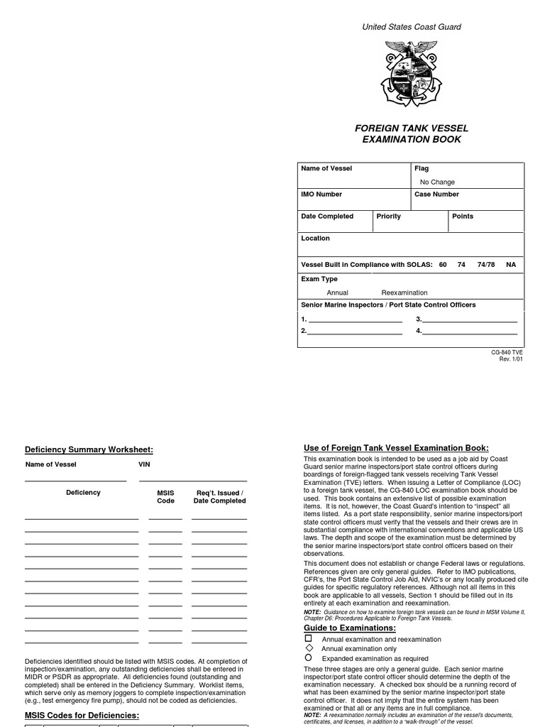 USCG Foreign Tank Vessel Exam. Book No. 1 | PDF | Nature