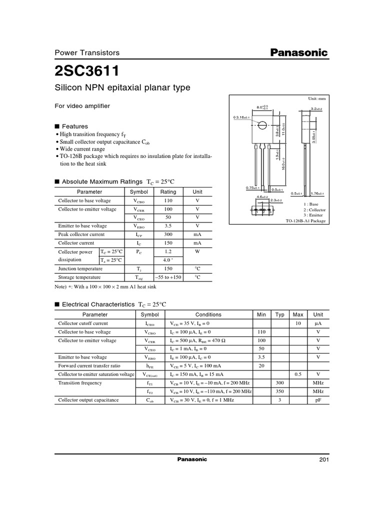 C3611-Panasonic Semiconductor PDF | PDF | Bipolar Junction Transistor ...
