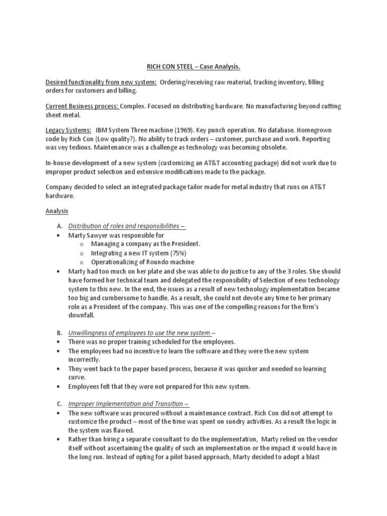 RICH CON STEEL - Case Analysis | PDF | Computing | Business