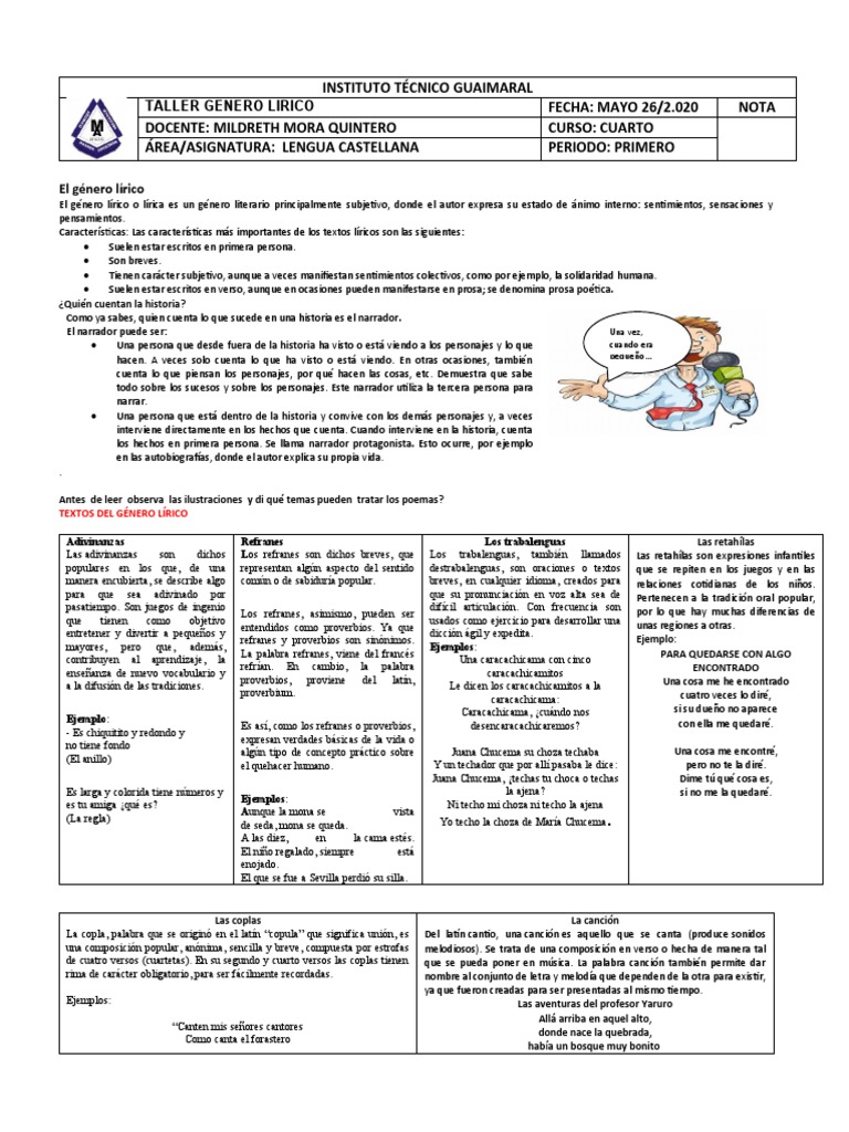 Taller Genero Lirico | PDF | Libro de proverbios | Canciones